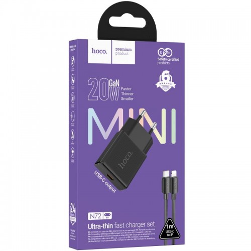 МЗП Hoco N72 Speed ultra-thin PD20W (1USB-C) + кабель Type-C to ...
